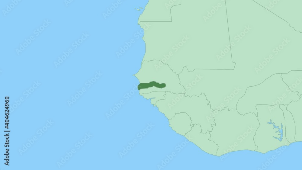 Map of Gambia with pin of country capital. Gambia Map with neighboring ...