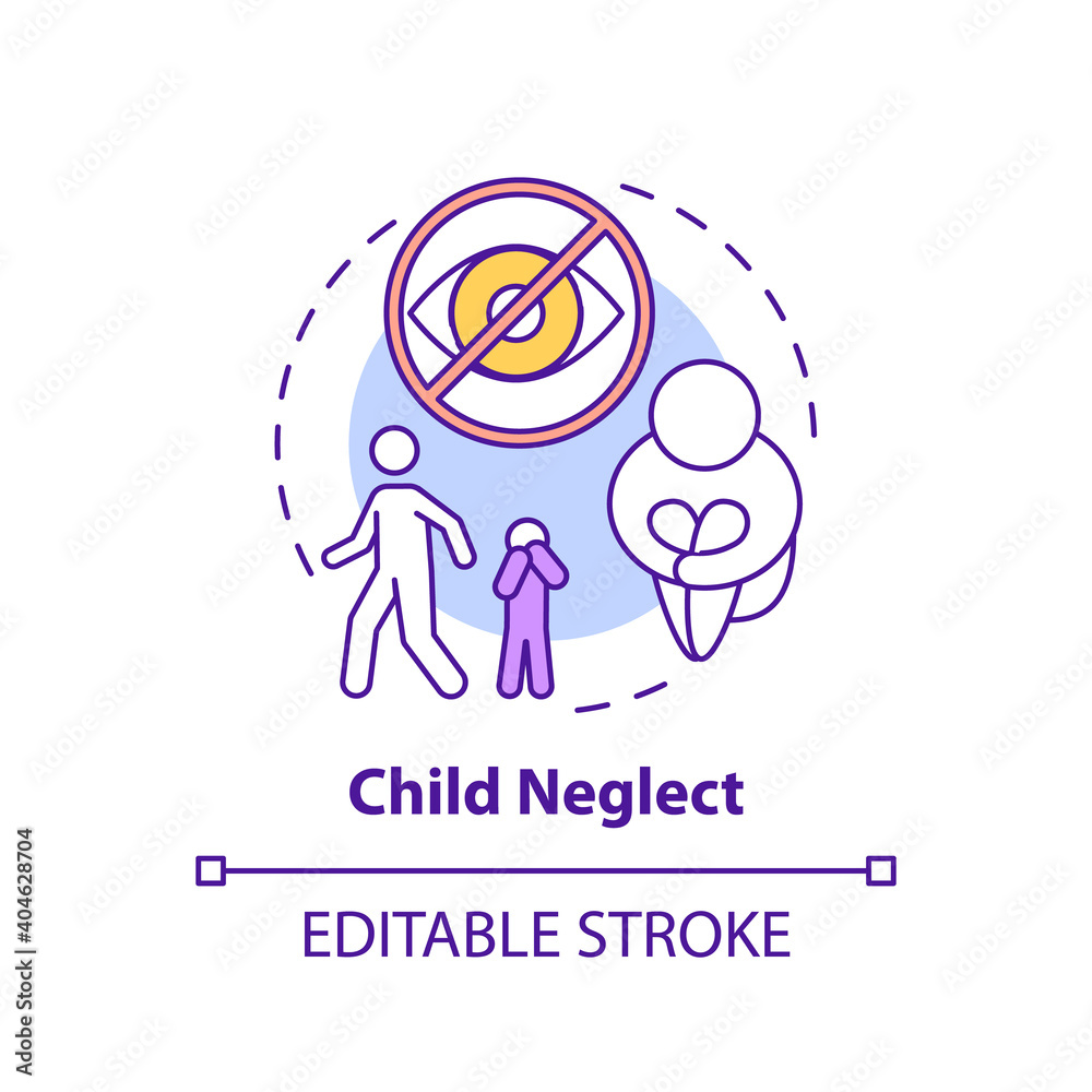 Child neglect concept icon. Kid mistreatment. Poverty problem. Parental ...