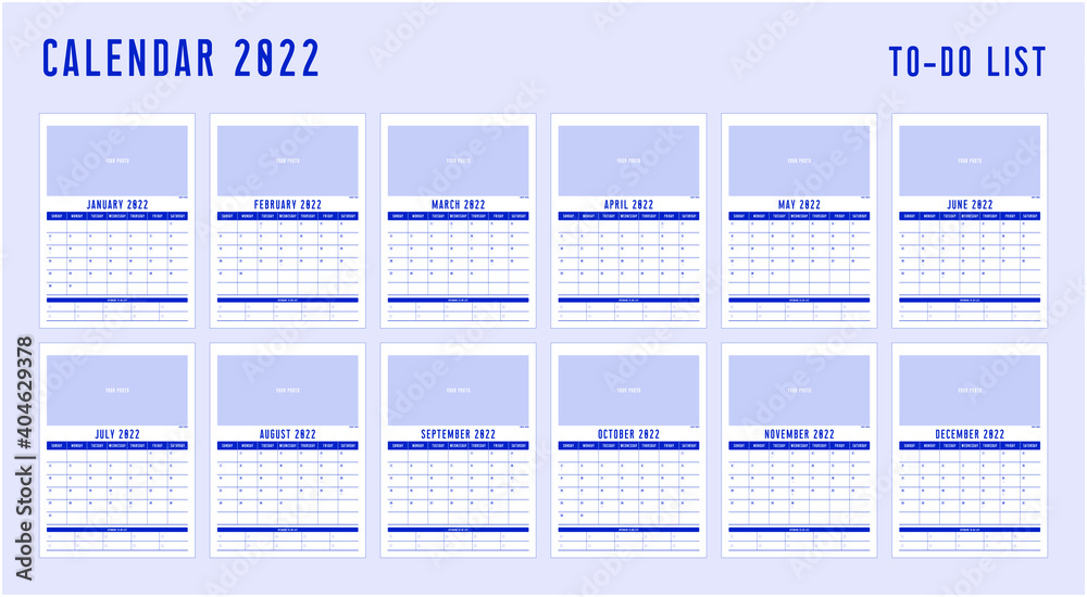 Calendar 2022, To Do Lists and Note. Week start Sunday corporate design ...