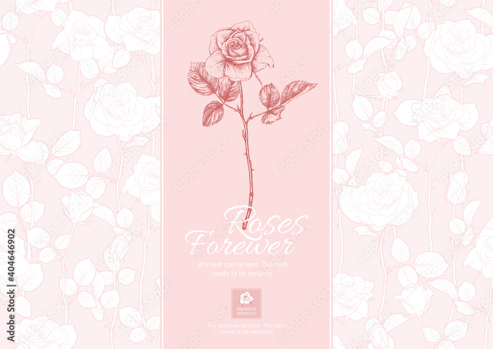 Roses flowers Template for product label, cosmetic packaging, for ...