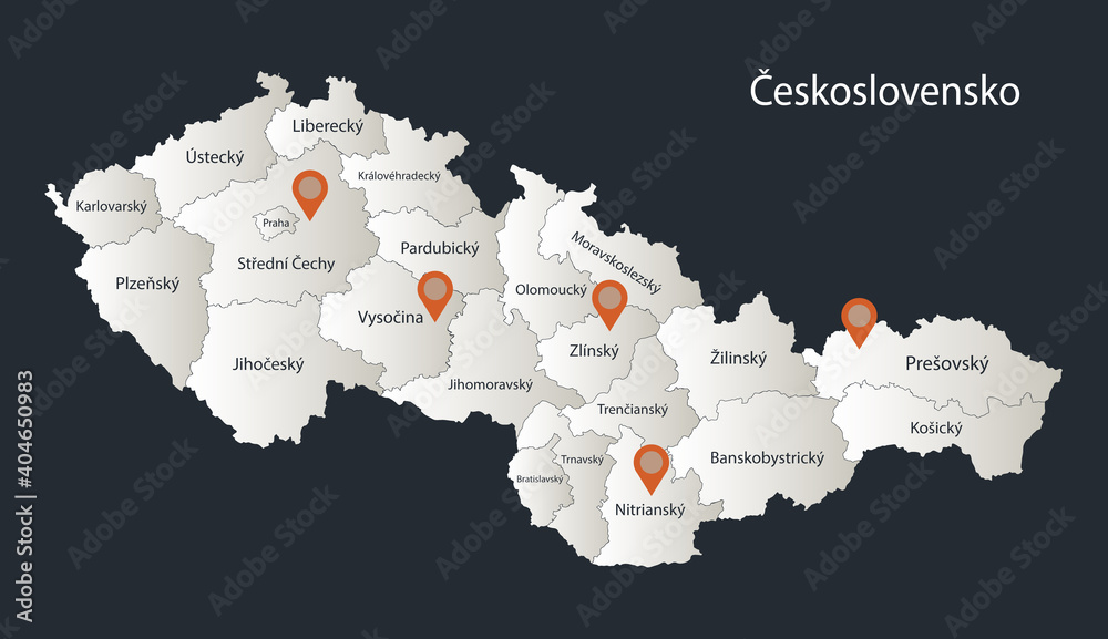 Czechoslovakia map, Infographics flat design colors snow white, with ...