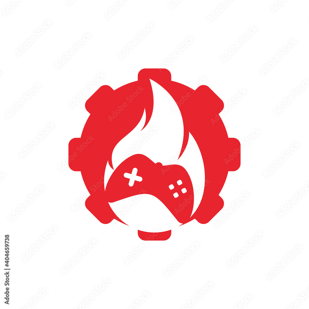 Gaming fire gear shape concept logo icon designs vector. game pad with ...