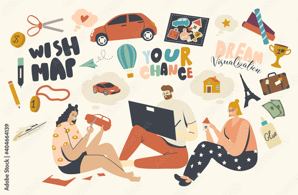 Character Sit on Floor Cutting or Painting Wish Map for Dream Come True ...