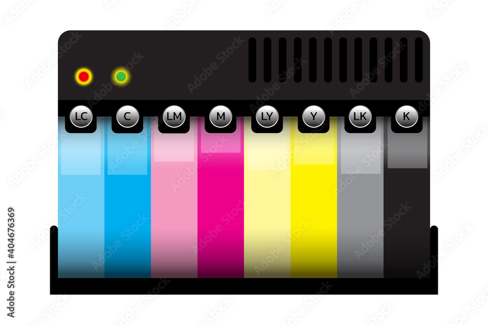 Inkjet printer colors cartridge with shading. Light and full CMYK for ...