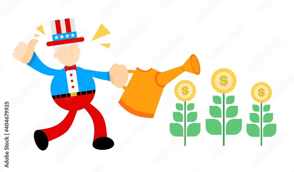 Uncle sam america people man and gold coin money dollar garden cartoon ...