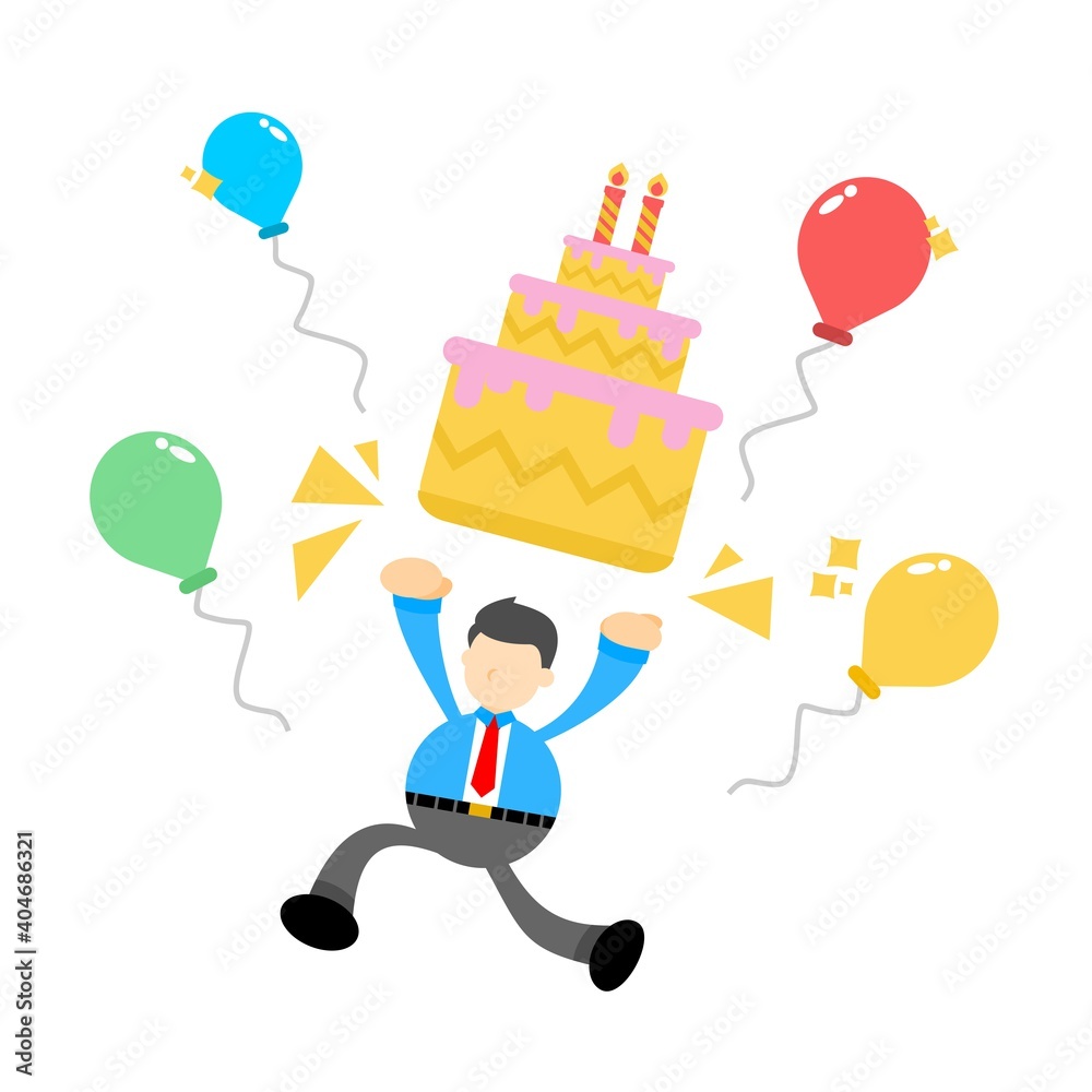 happy businessman and birthday cake cartoon doodle flat design style ...