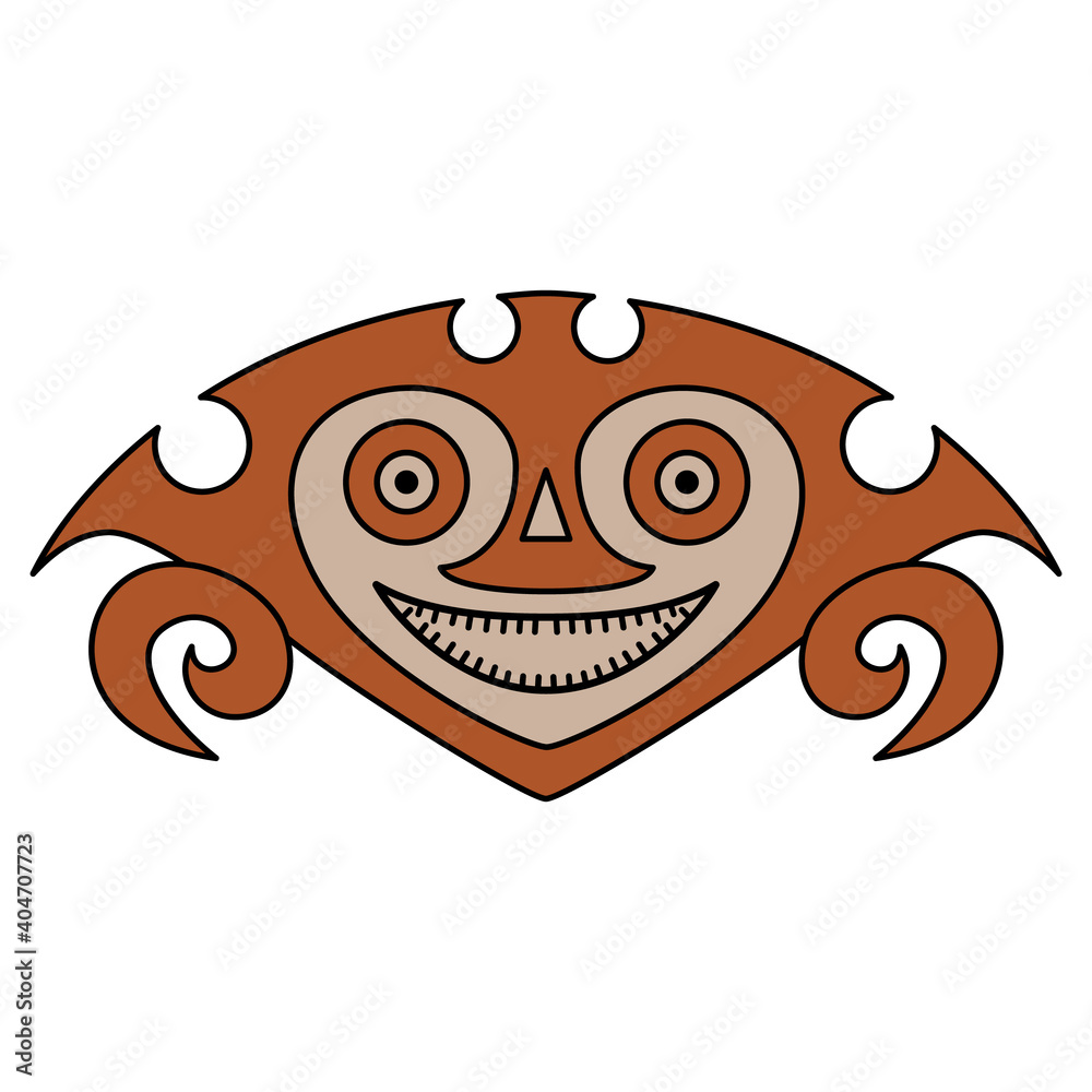 Stylized smiling human face. Native American Indian art from ancient ...
