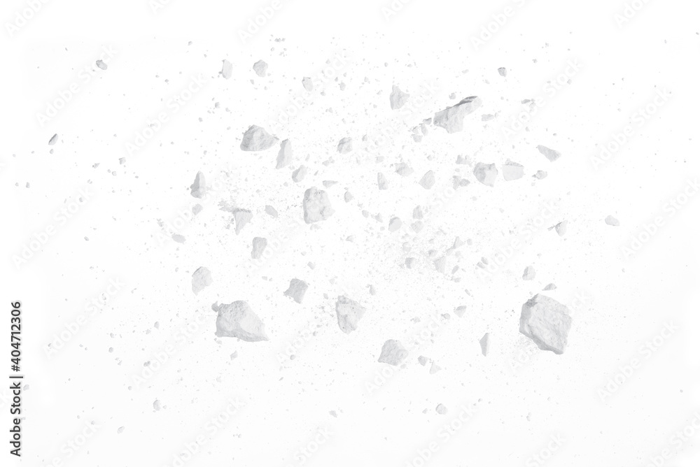 Rock stone broken splash explosion isolated on white background texture ...