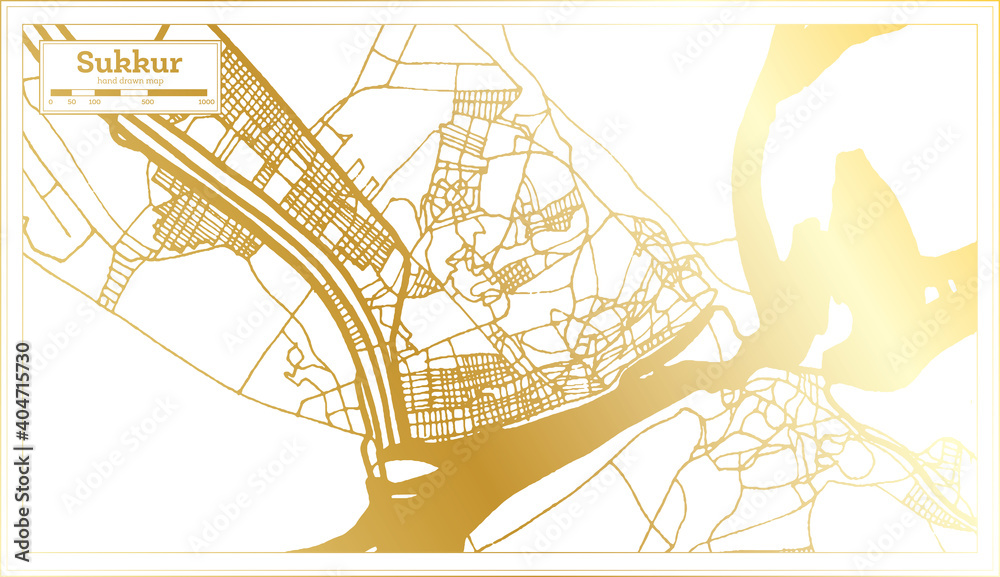 Sukkur Pakistan City Map in Retro Style in Golden Color. Outline Map ...