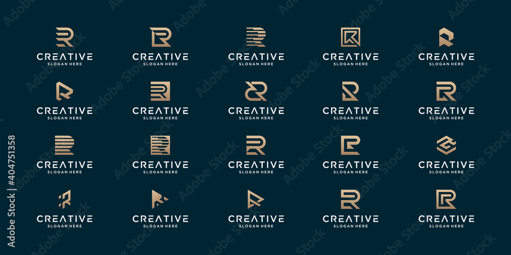 Mega collection golden logo letter R. Abstract business company ...