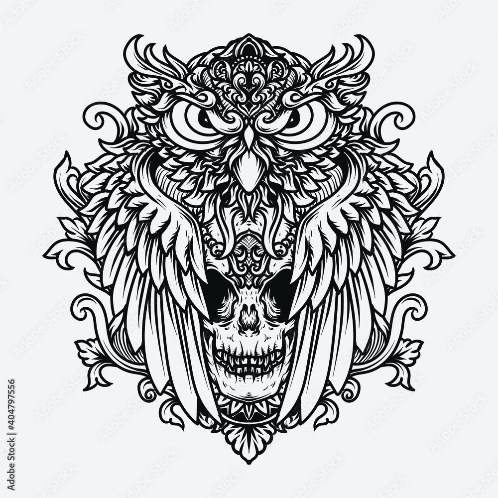 Owl Skull Tattoo Outline