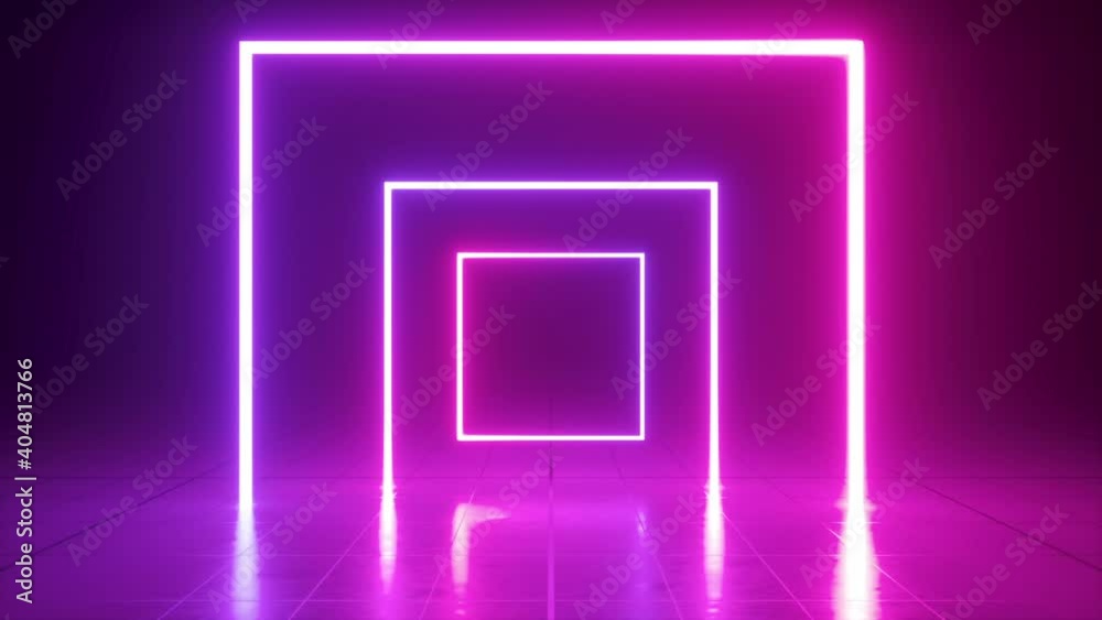 ultraviolet neon abstract background with 3d square frame. Looping ...