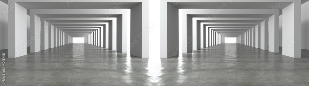 3D rendering of Empty space concrete room and the pathway area ...