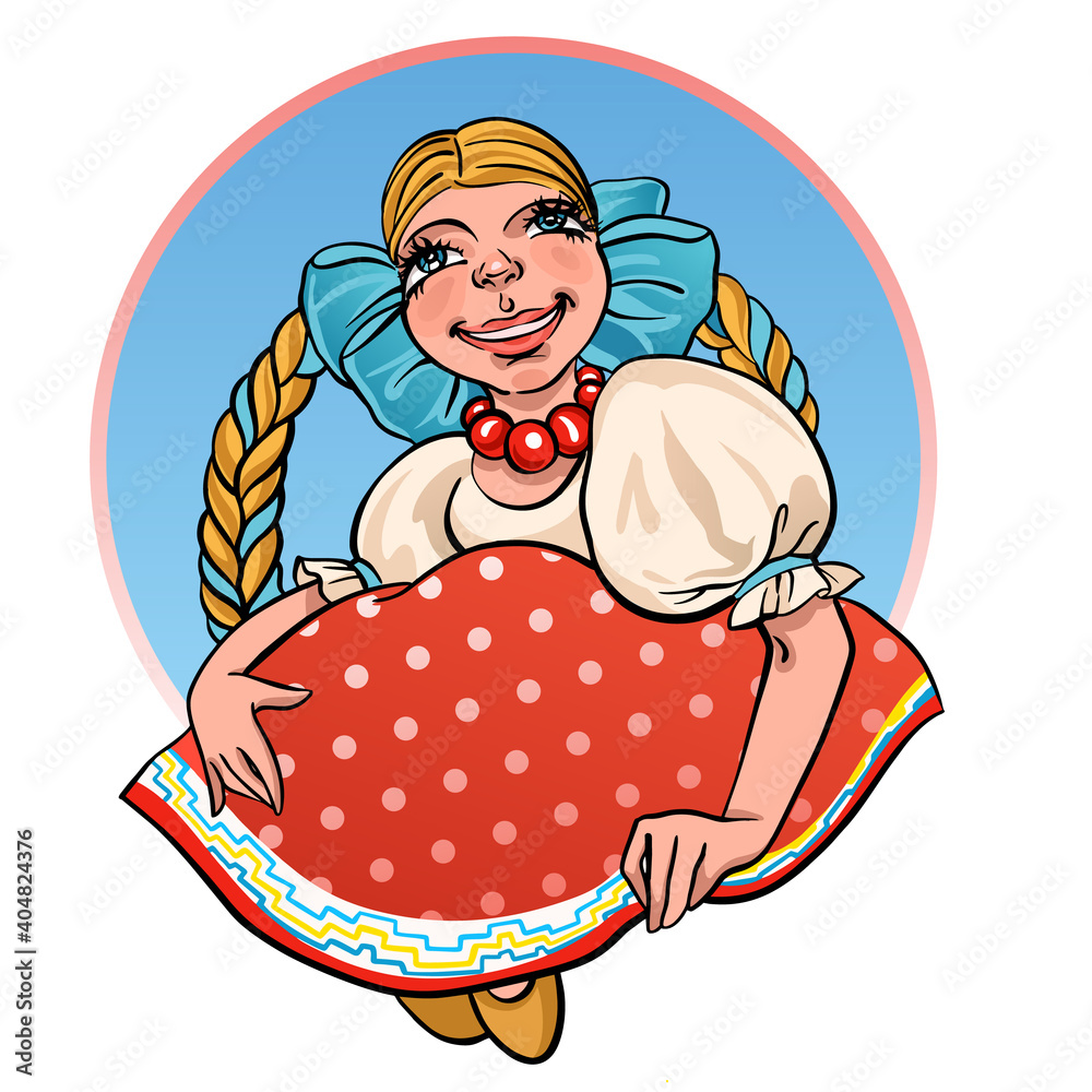 Young beautiful Slavic girl in art nouveau style, in traditional dress ...