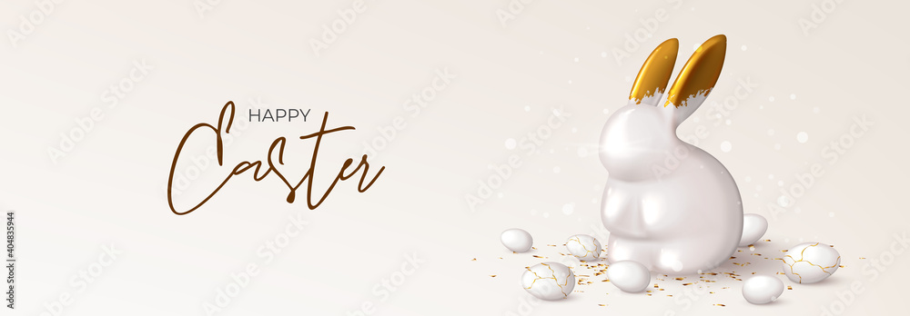 Happy Easter horizontal banner template. Festive background with ...
