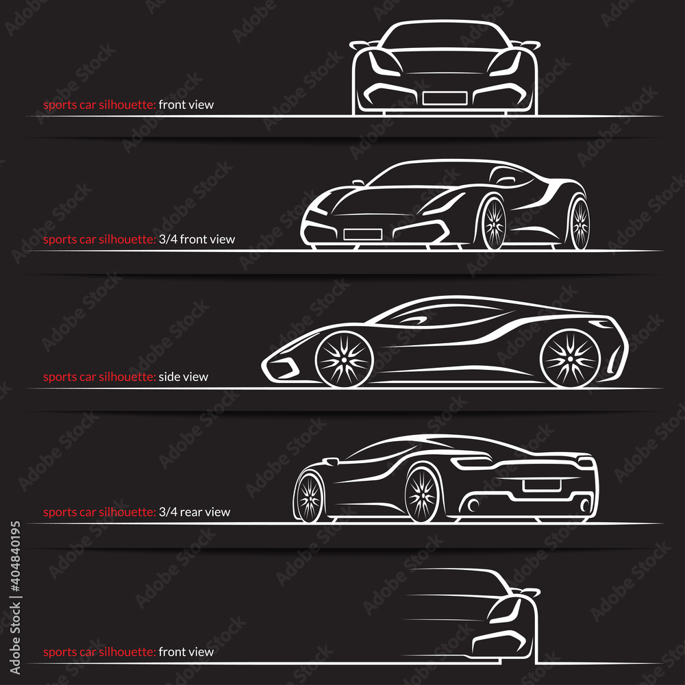 Modern super car, sports car vector silhouettes, outlines, contours ...