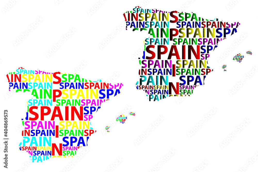 Sketch Spain letter text map, Kingdom of Spain - in the shape of the ...