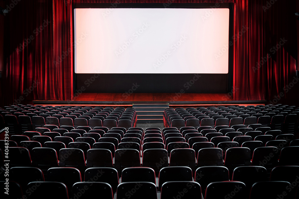 Auditorium of an empty movie theatre and stage Stock Photo | Adobe Stock