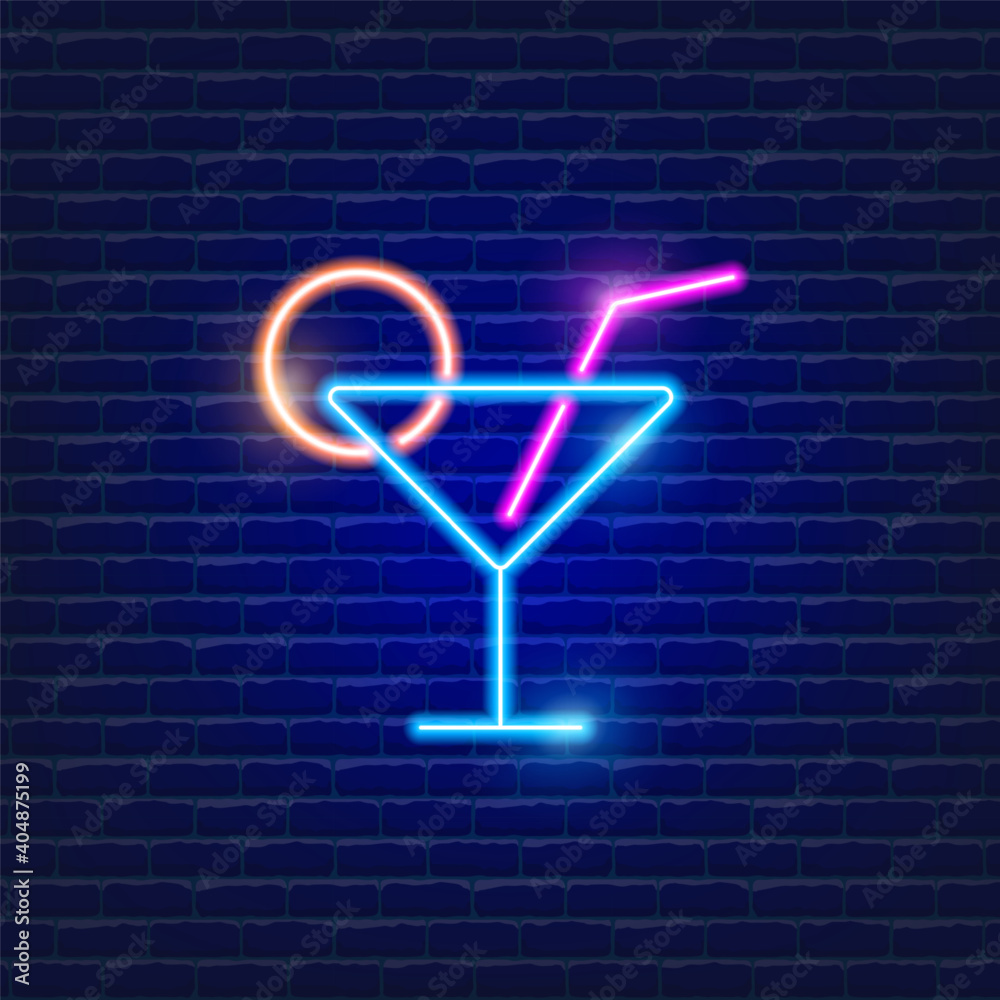 Cocktail glass neon icon. Drink concept. Vector illustration for design ...