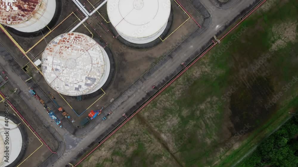 4K UHD Cinematic Aerial circular footage of Fuel distribution terminal ...