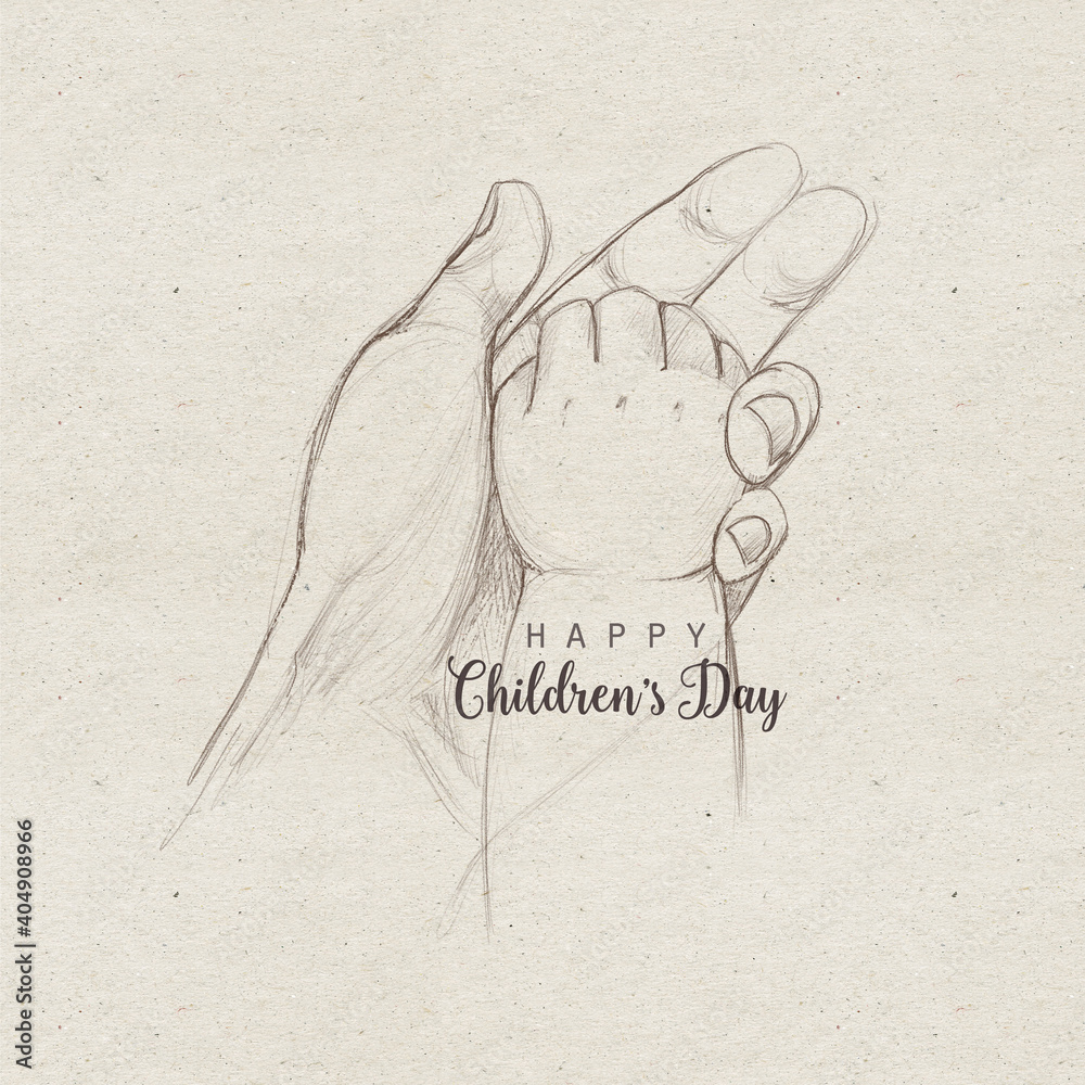 Hand drawn sketch drawing of mother's and baby's hands. Mom hold the ...