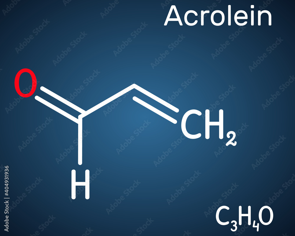 Acrolein, propenal, unsaturated aldehyde molecule. It is used as a ...