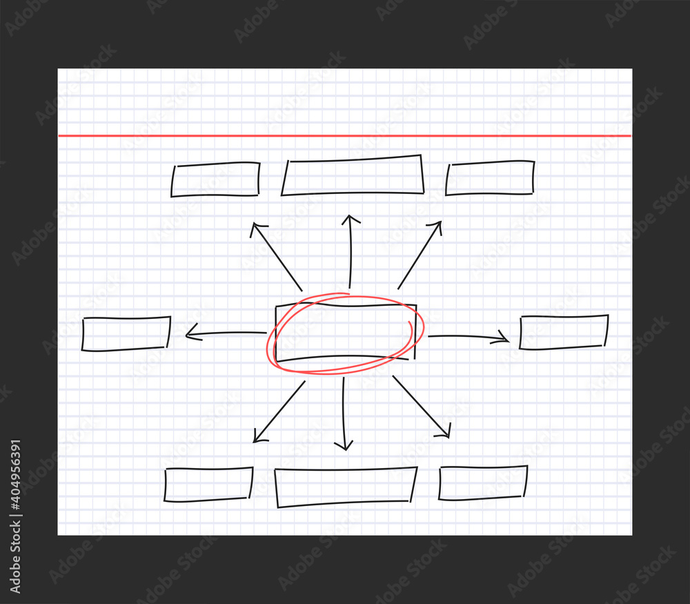 Hand drawn flow chart on school paper and black background. Vector ...