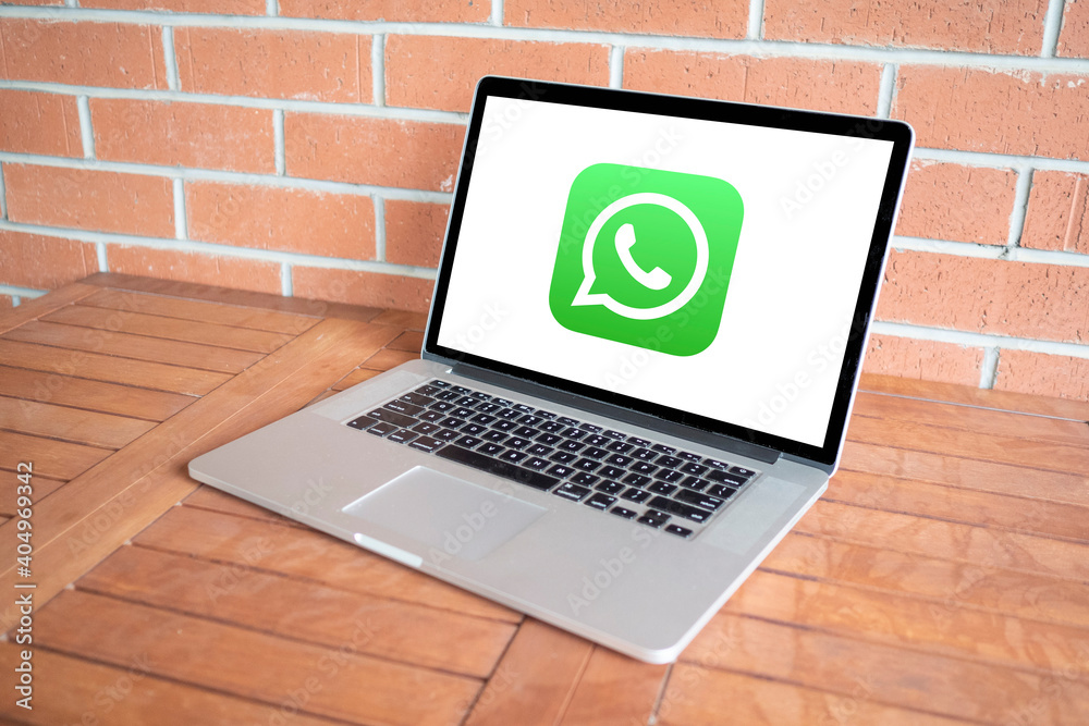 Whatsapp logo on macbook screen Stock Photo | Adobe Stock
