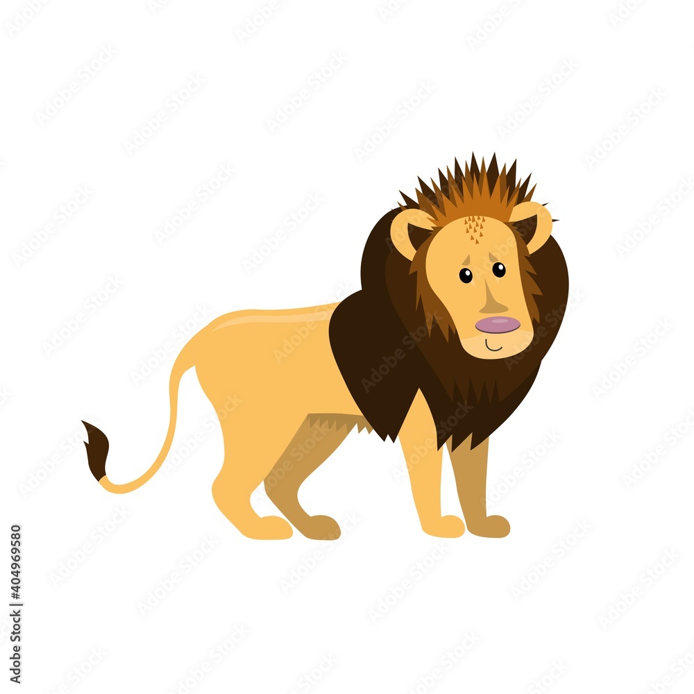 cute cartoon flat lion from side, vector isolated on white ...