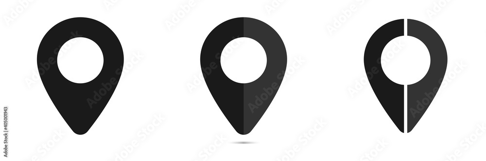 Black and white icon, label on the map. Set of icons. Illustration ...