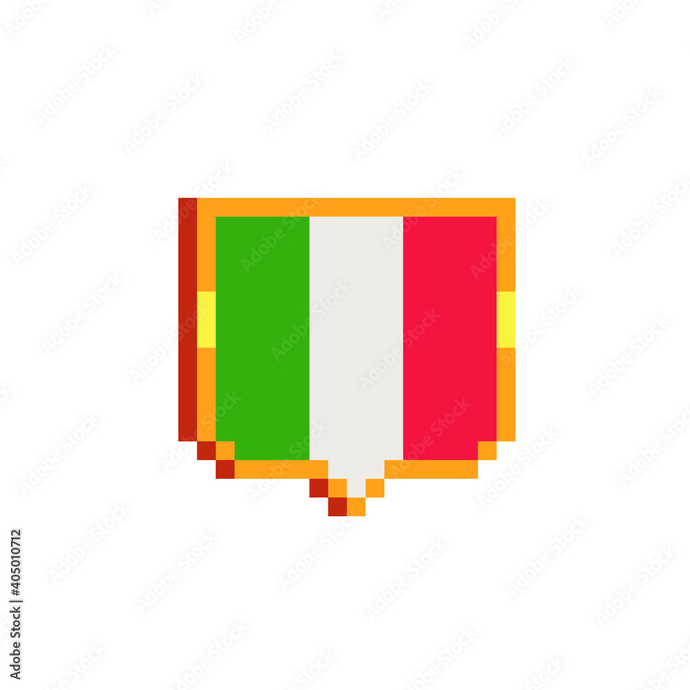Italy flag. Shield item for gaming interface. Pixel art icon. Flat ...