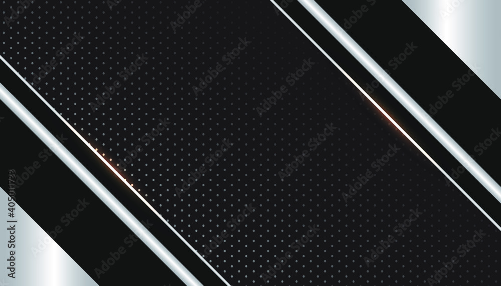 Modern black luxury background with silver line and shiny golden light. Abstract metallic black ...