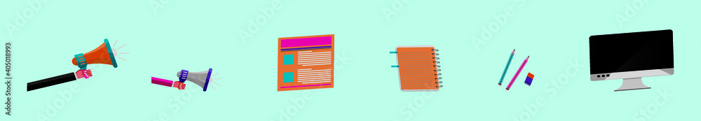 set of press release cartoon icon design template with various models ...