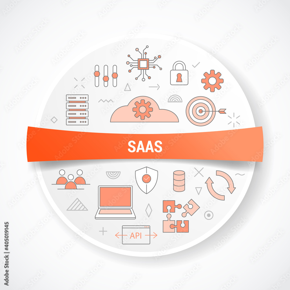 saas software as a service with icon concept with round or circle shape ...