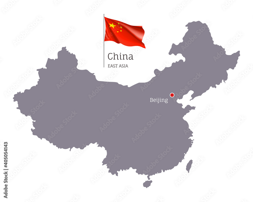 Silhouette of China country map. Gray editable map of China with waving ...