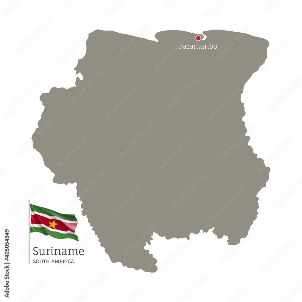 Vecteur Stock Silhouette of Suriname country map. Gray editable map ...