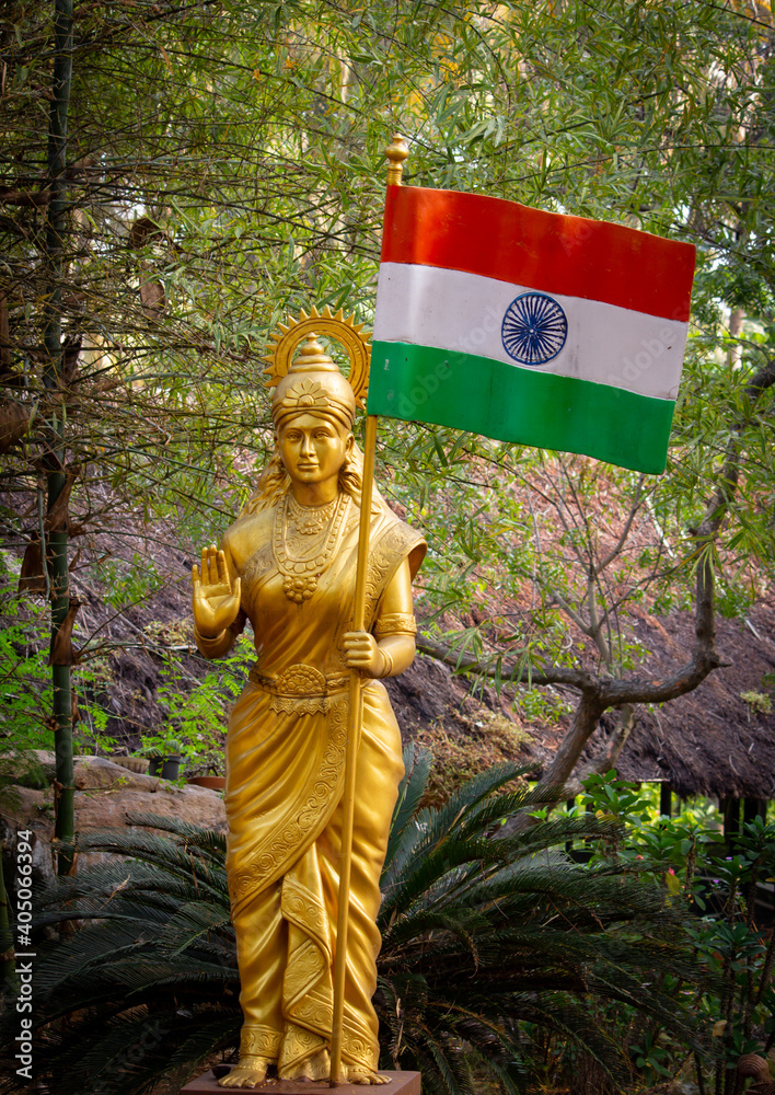 Mother India holding Indian flag. Indian national flag. Use for ...