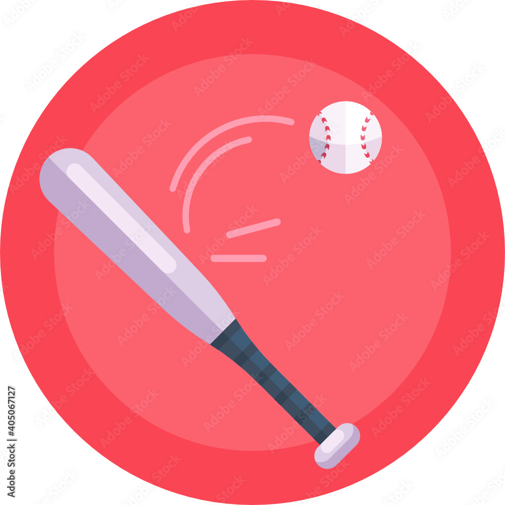 Baseball, softball sport game vector flat icons. Ball, bat, field, helmet, pitching machine ...