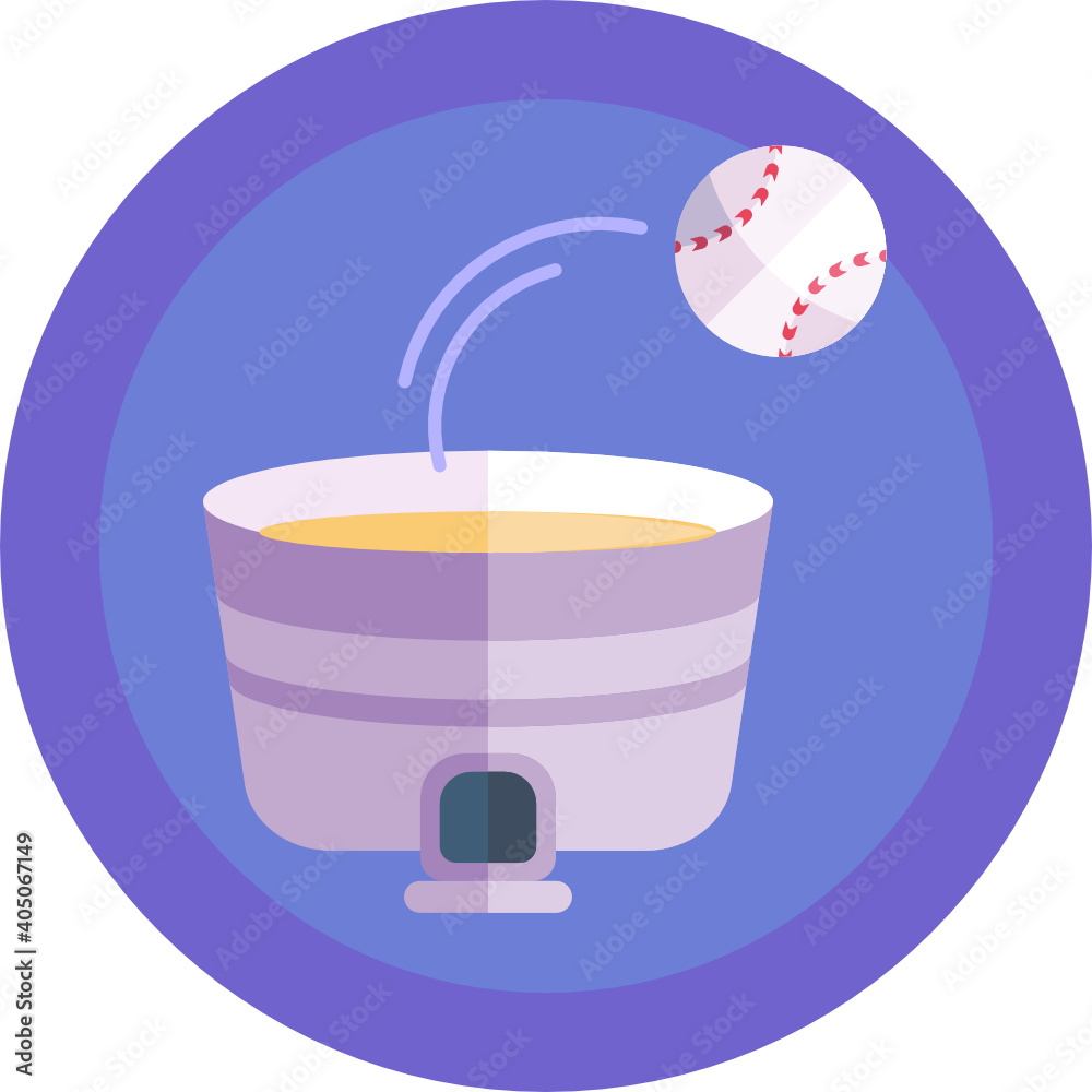 Baseball, softball sport game vector flat icons. Ball, bat, field, helmet, pitching machine ...
