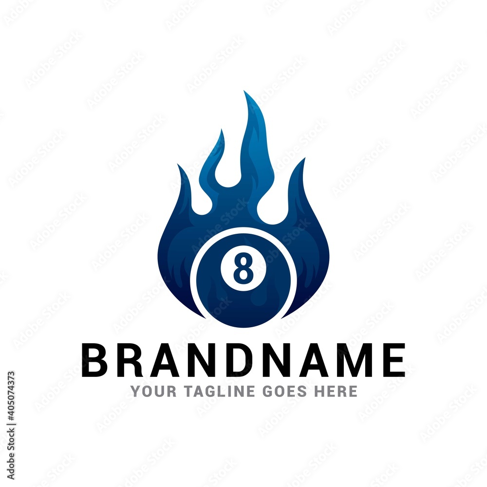 Ball pool fire logo icon vector template. Eight ball pool logo with ...