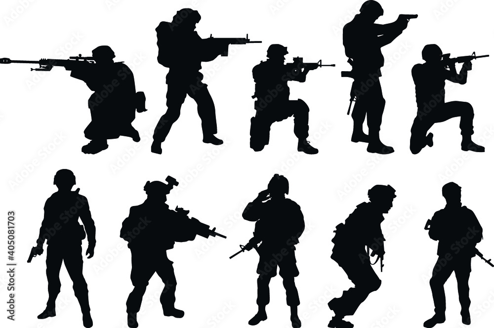 Silhouettes of US soldiers. Silhouettes to represent soldiers. Stock ...