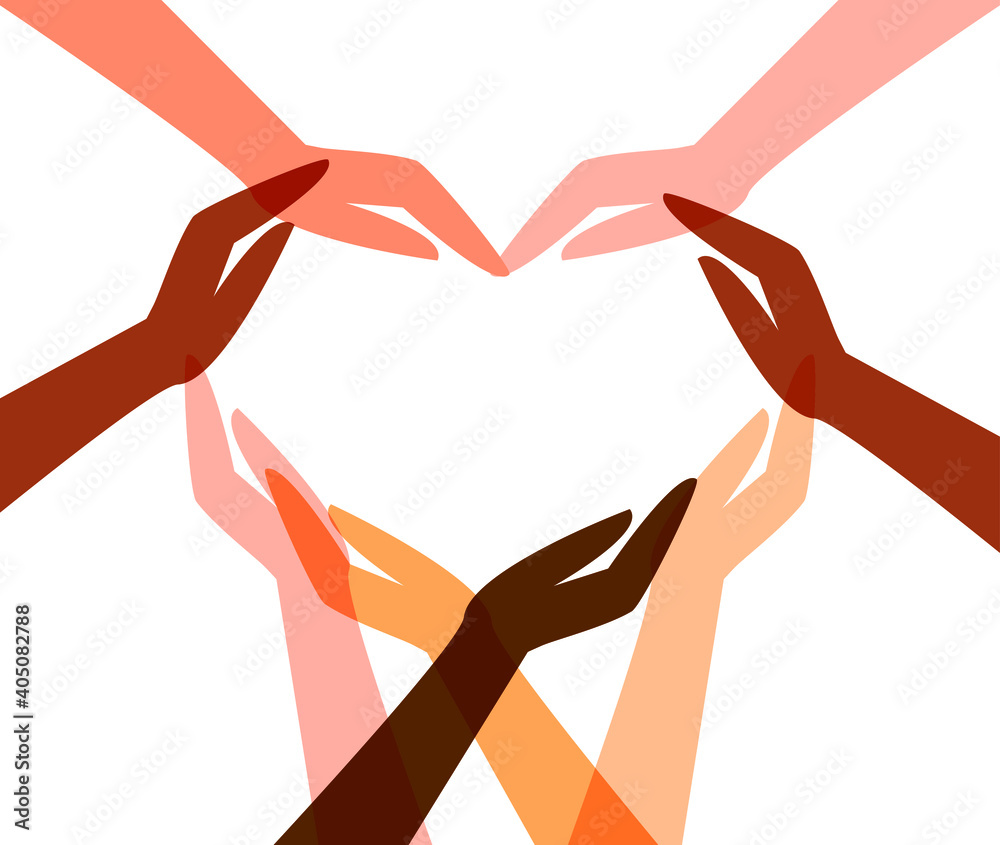 Heart shape created from human hands symbol. The concept of multiracial ...