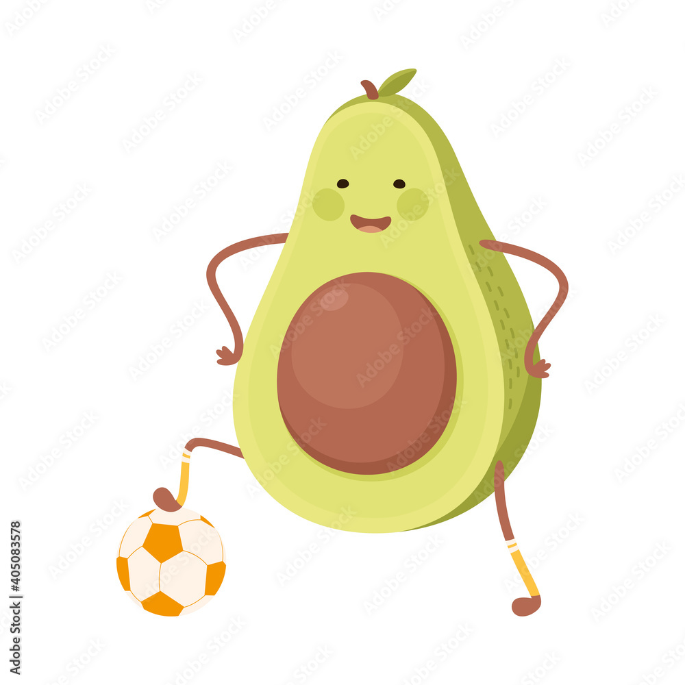 Cute Avocado Playing Soccer, Funny Fruit Character Doing Sports ...
