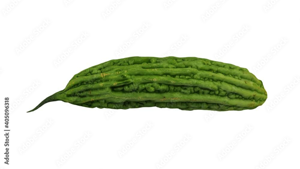 Realistic render of a rolling Bitter Melon (Bitter Gourd) on white ...