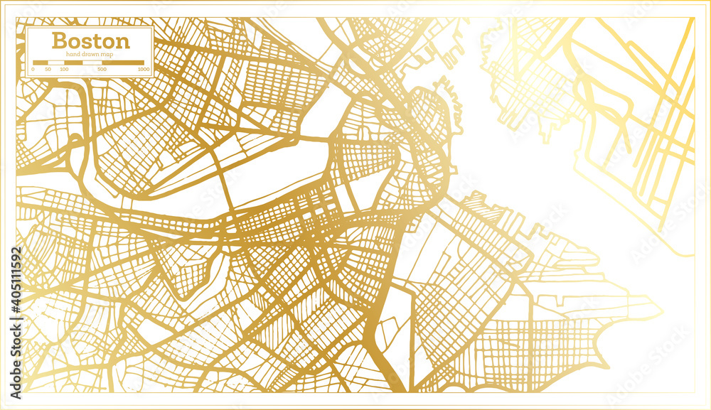 Boston USA City Map in Retro Style in Golden Color. Outline Map. Stock ...