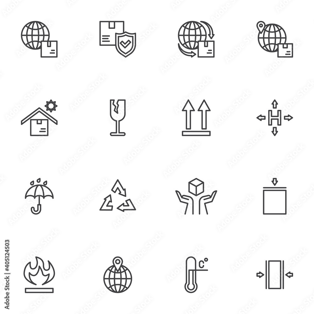 Logistics and shipping line icons set, cargo logistics outline vector ...