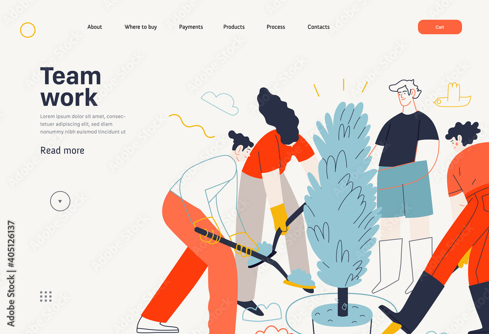 Business topics -teamwork, web template header. Flat style modern ...
