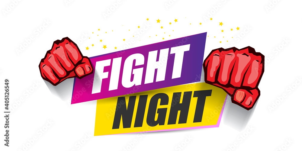 Fight night vector modern poster with text and strong fist. mma ...