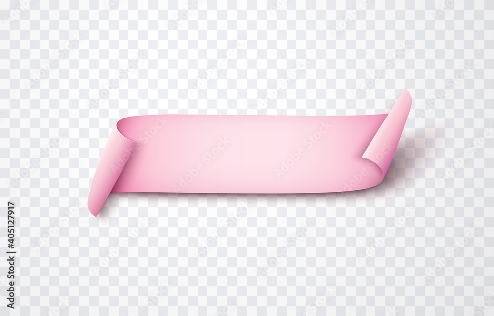 Pink ribbon, scroll or paper curved banner isolated on transparent ...