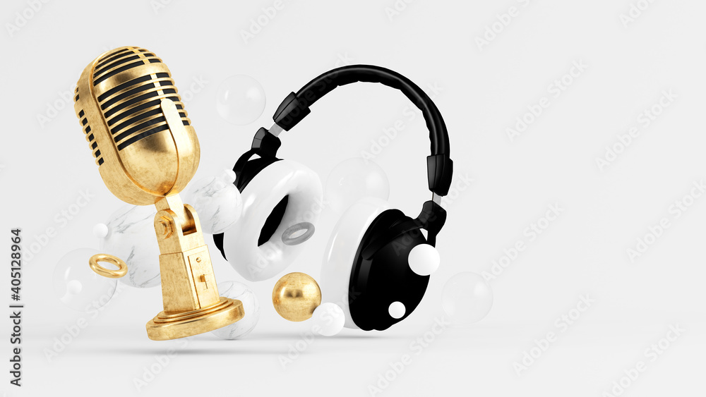Golden Microphone and Headphones Stock Illustration | Adobe Stock